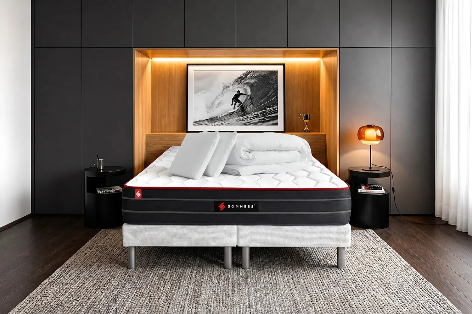 Pack lit complet 160x200 cm - Matelas + 2 Sommiers Blancs + 2 oreillers ...